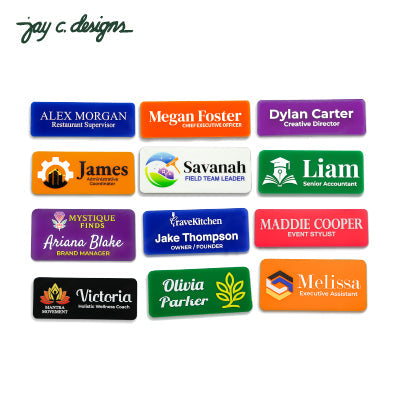 Custom Rectangular Name Tags – Magnetic & Safety Pin — Jay C Designs